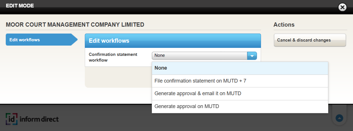 How to apply Confirmation Statement Workflows to a company – Inform Direct