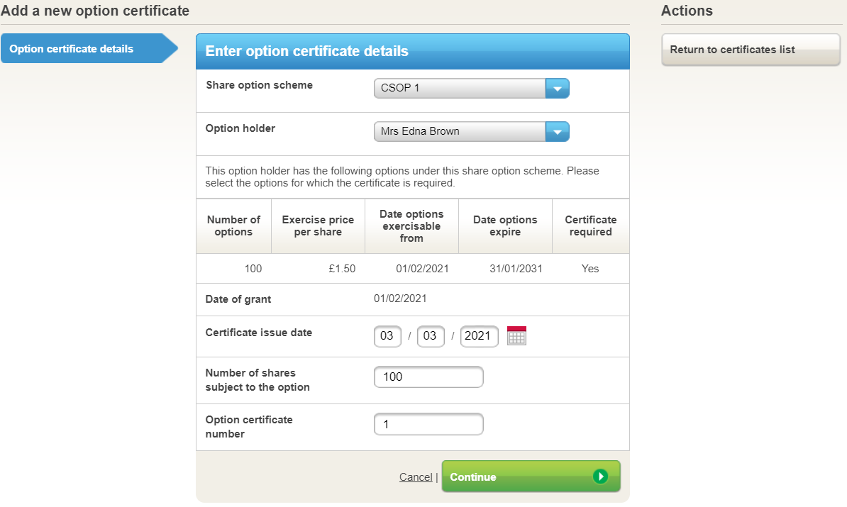 How do I create a Share Option Certificate? – Inform Direct